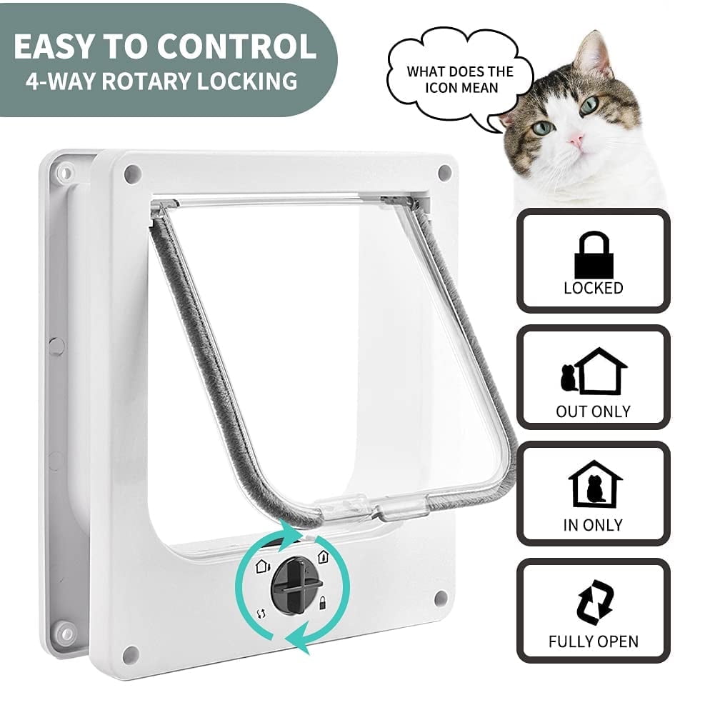 Easy Joy 4-Way Locking Cat Flap Doors Medium White Magnetic Pet Door ...