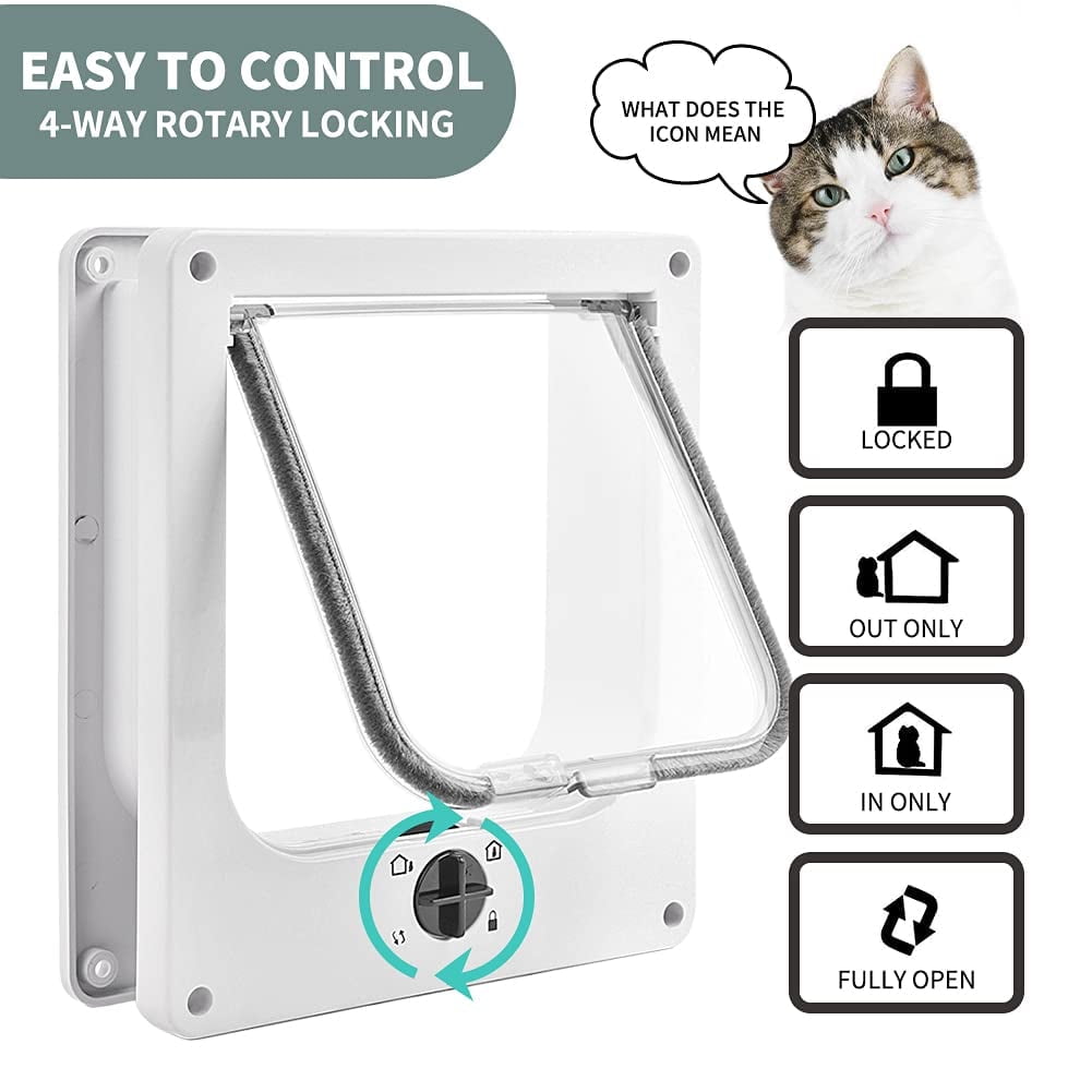 Easy Joy 4-Way Locking Cat Flap Doors Medium White Magnetic Pet Door ...