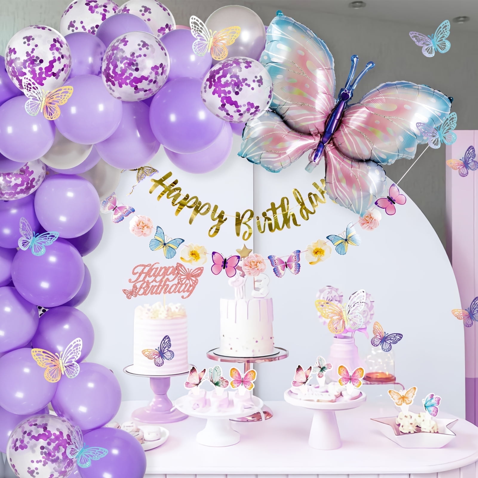 Easy Joy 73Pcs Butterfly Birthday Party Decorations for Girls Purple ...