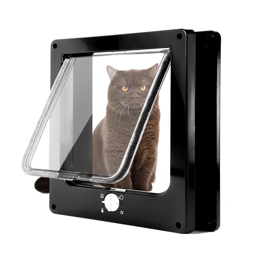 Easy Joy Cat Door Black Magnetic 4-Way Locking Cat Flap Door for ...