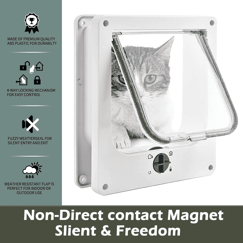 Easy Joy 4-Way Locking Pet Door White Magnetic Cat Flap Doors for ...