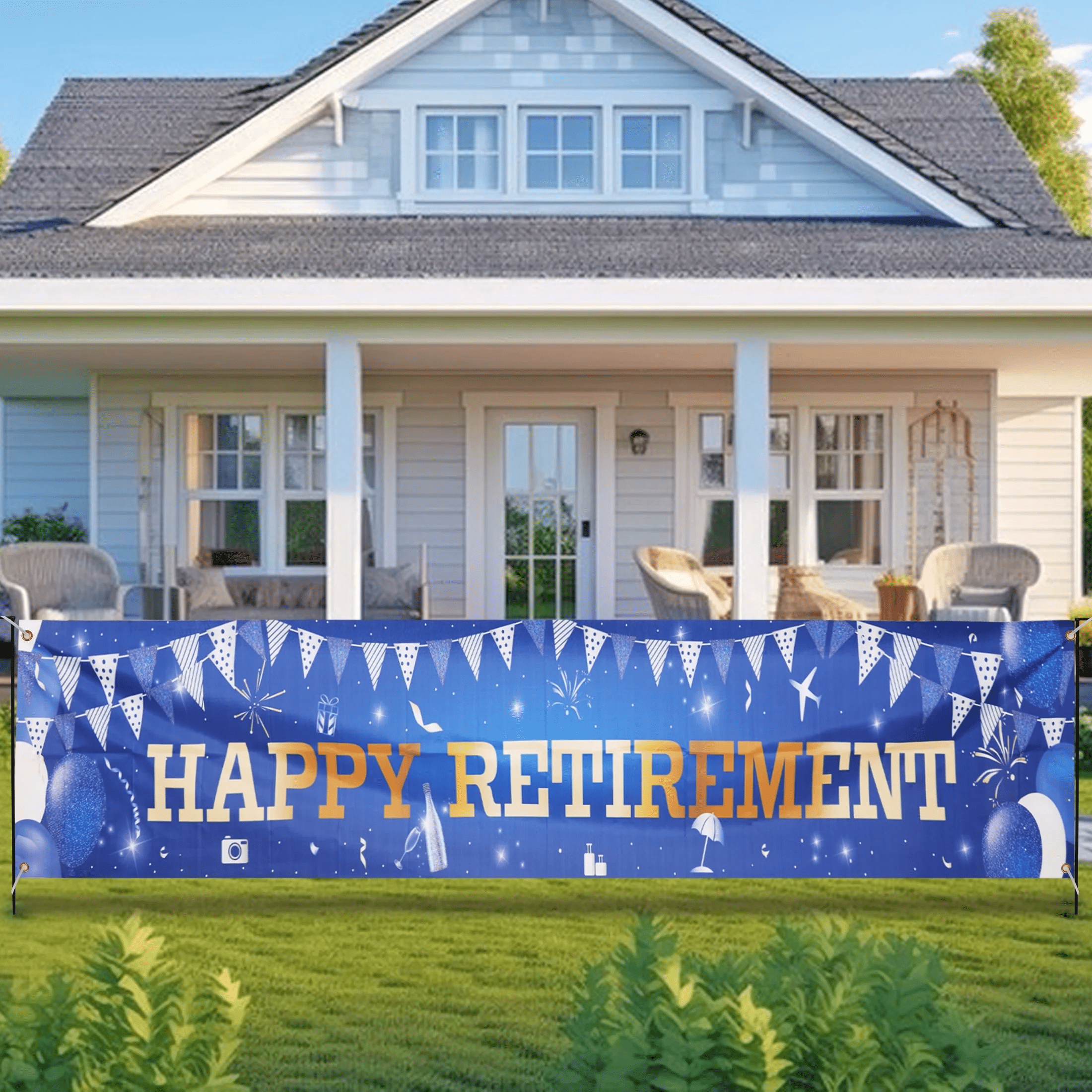 Easy Joy Happy Retirement Decoration Large Blue Retirement Party Banner ...