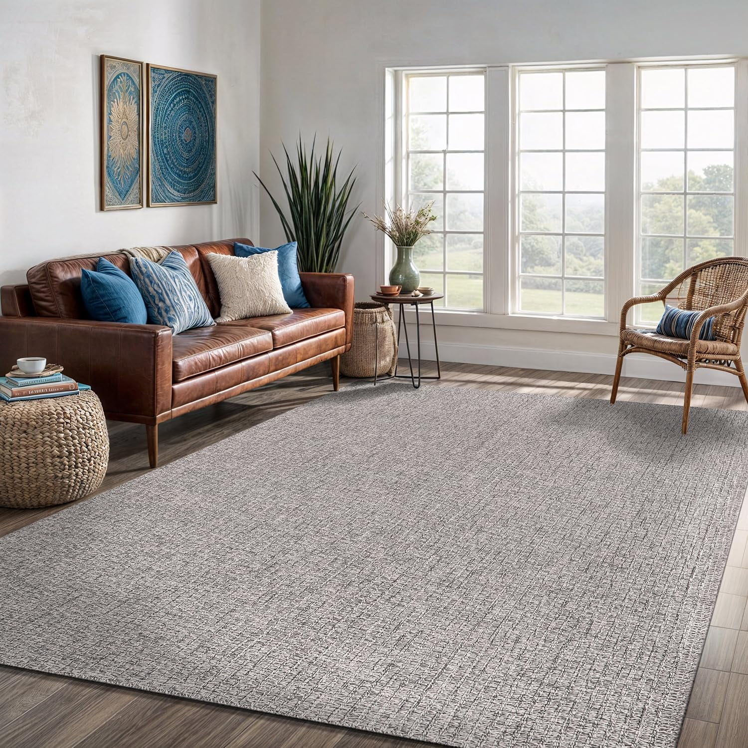Easy Jute Rug 5x7, Indoor Outdoor Gray Color Farmhouse Area Rugs for ...