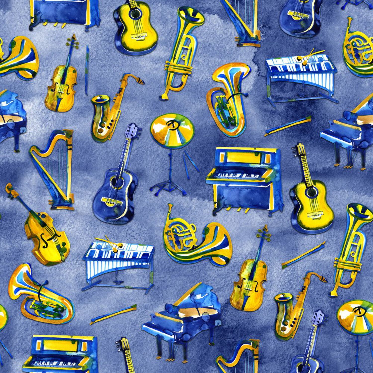 Easy Listening Music Instruments Allover Cotton Fabric - Walmart.com