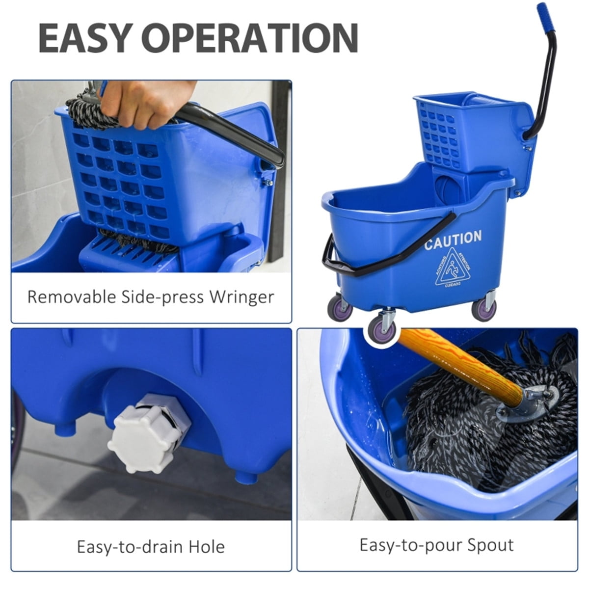 Easy Maneuvering Mop Bucket Cart with Wheels and Wringer - Ideal for ...
