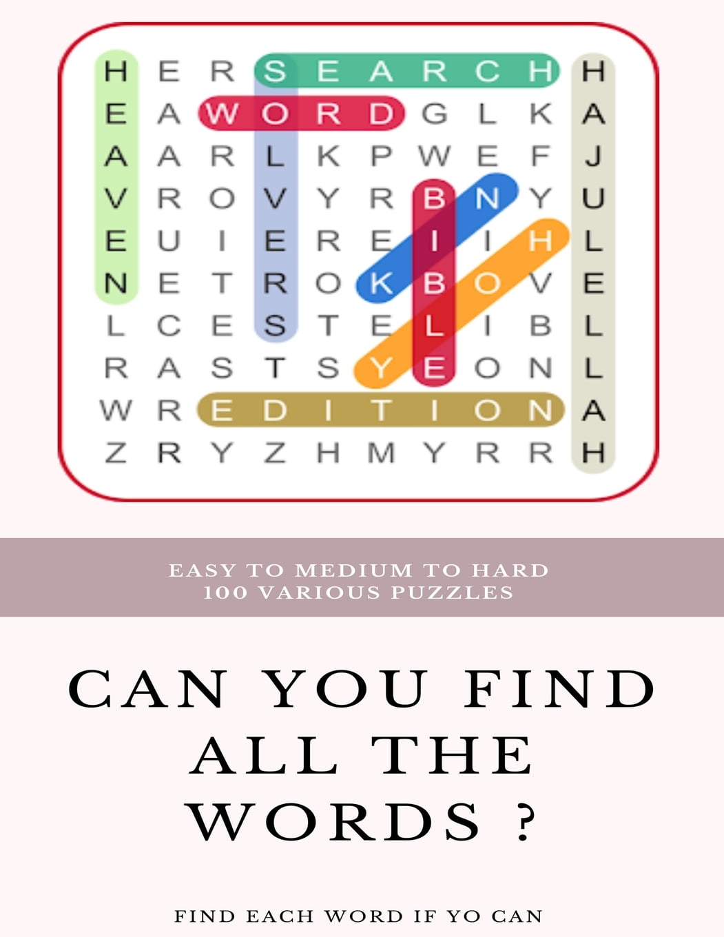 Easy to Medium to Hard 100 Various Puzzles Can You Find All the Words ...