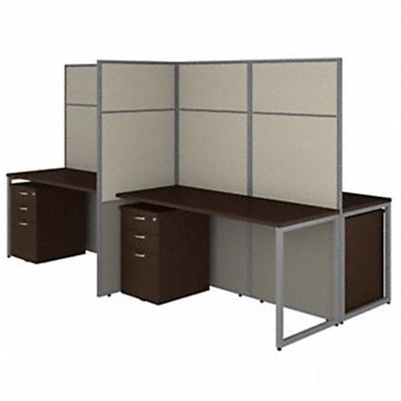 Easy Office 4 Person Desk with Cubicle Panel & File Cabinet - Mocha ...