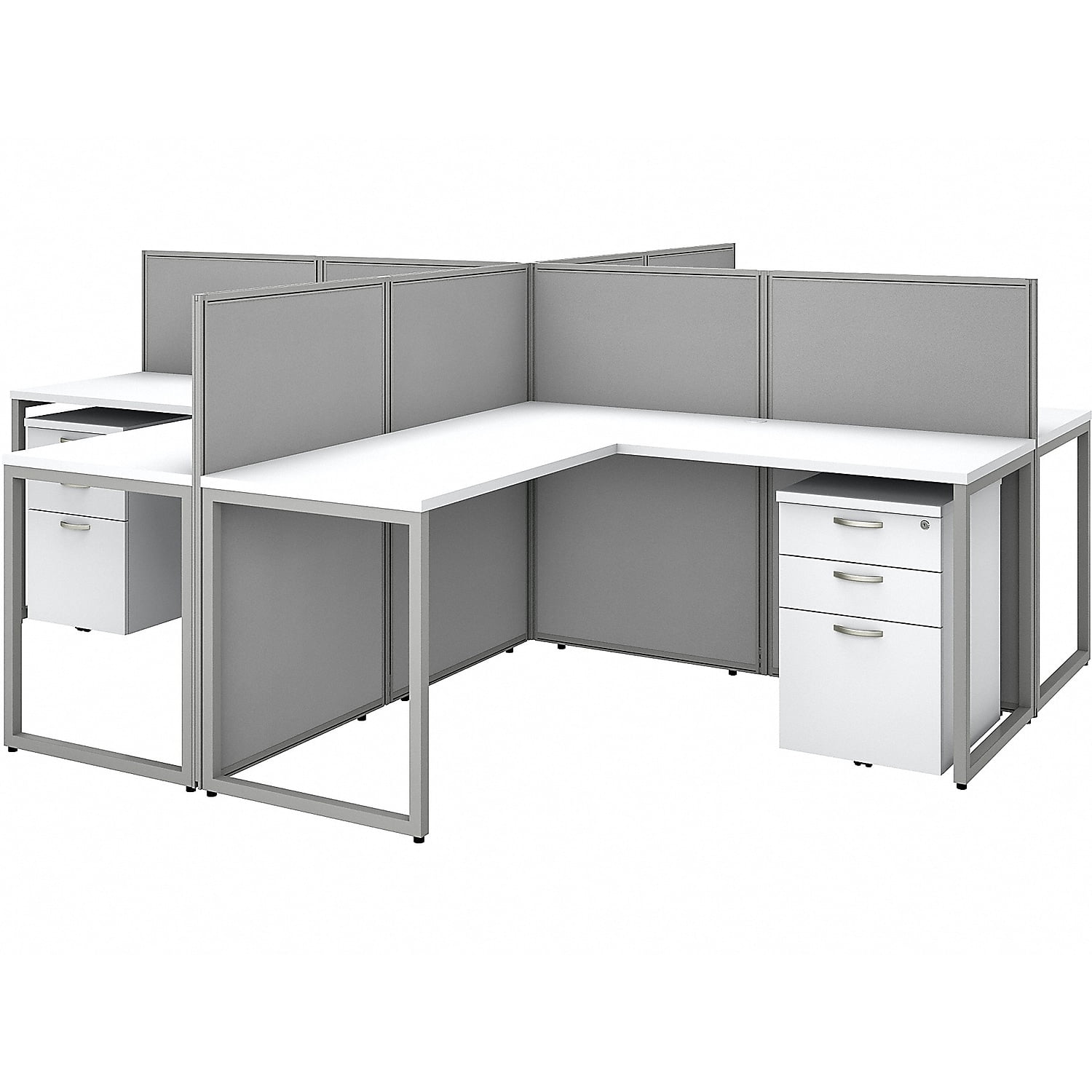 Easy Office 4 Person L Desk with Drawers & 45H Panels in White ...