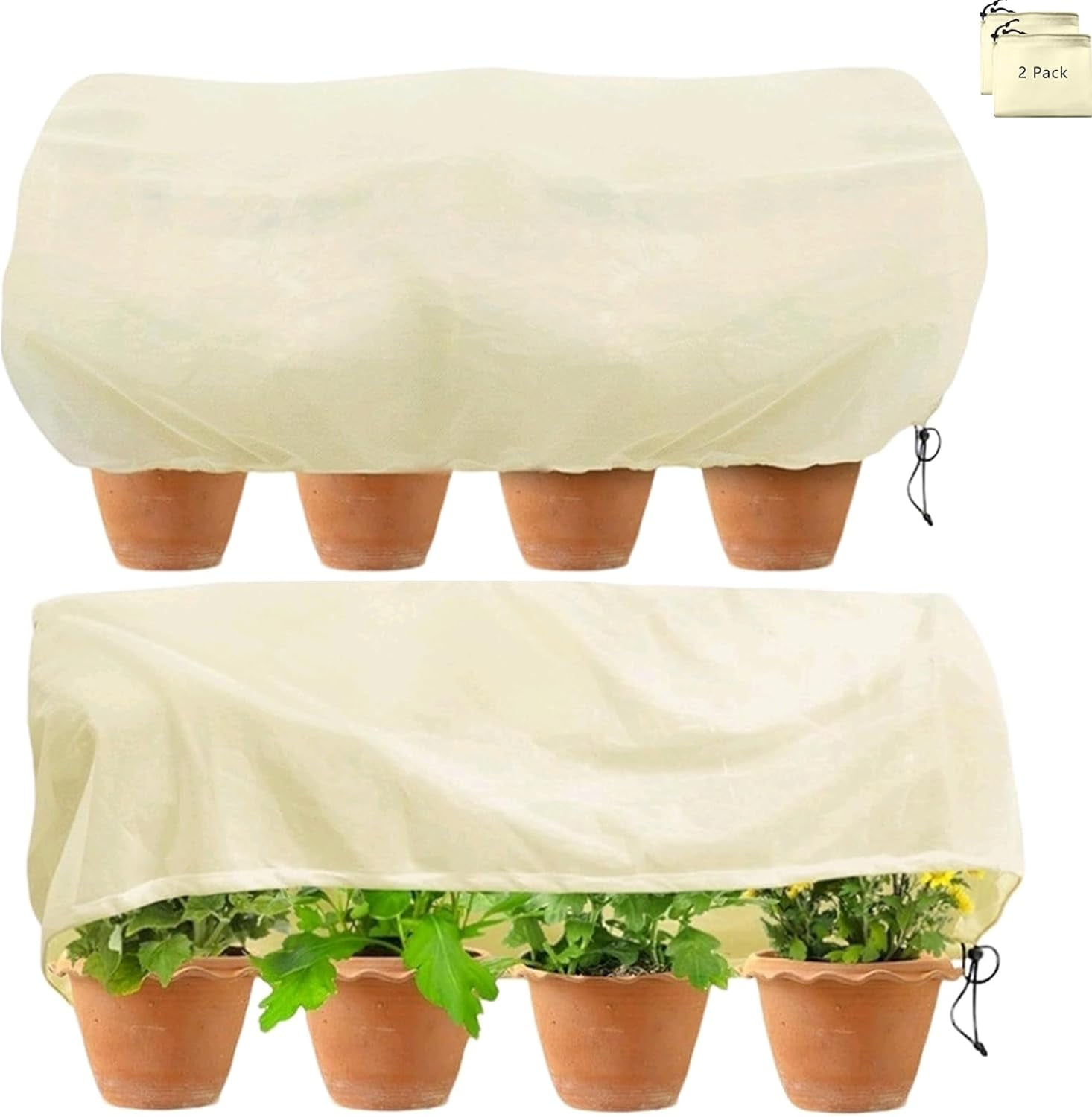 Easy On/Off Winter Plant Covers, 2Pcs Reusable Frost Blankets with ...