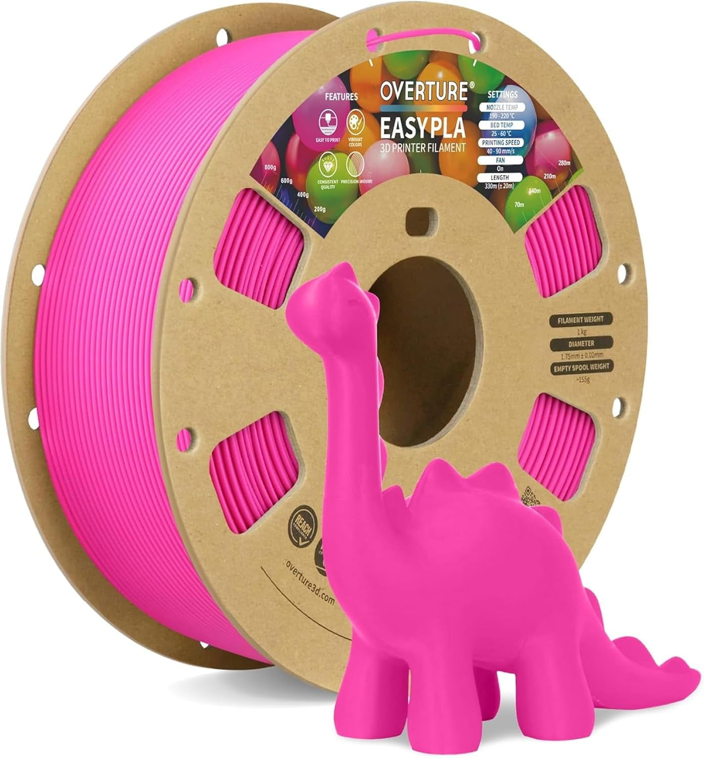 Easy PLA 1.75mm 3D Printer Filament, 1kg PLA Cardboard Spool (2.2lbs ...