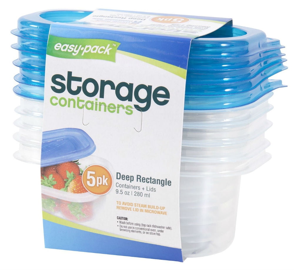 Easy Pack 8061 Rectangle Reusable Containers with Lids, 9.5 Oz, 5-Pack ...