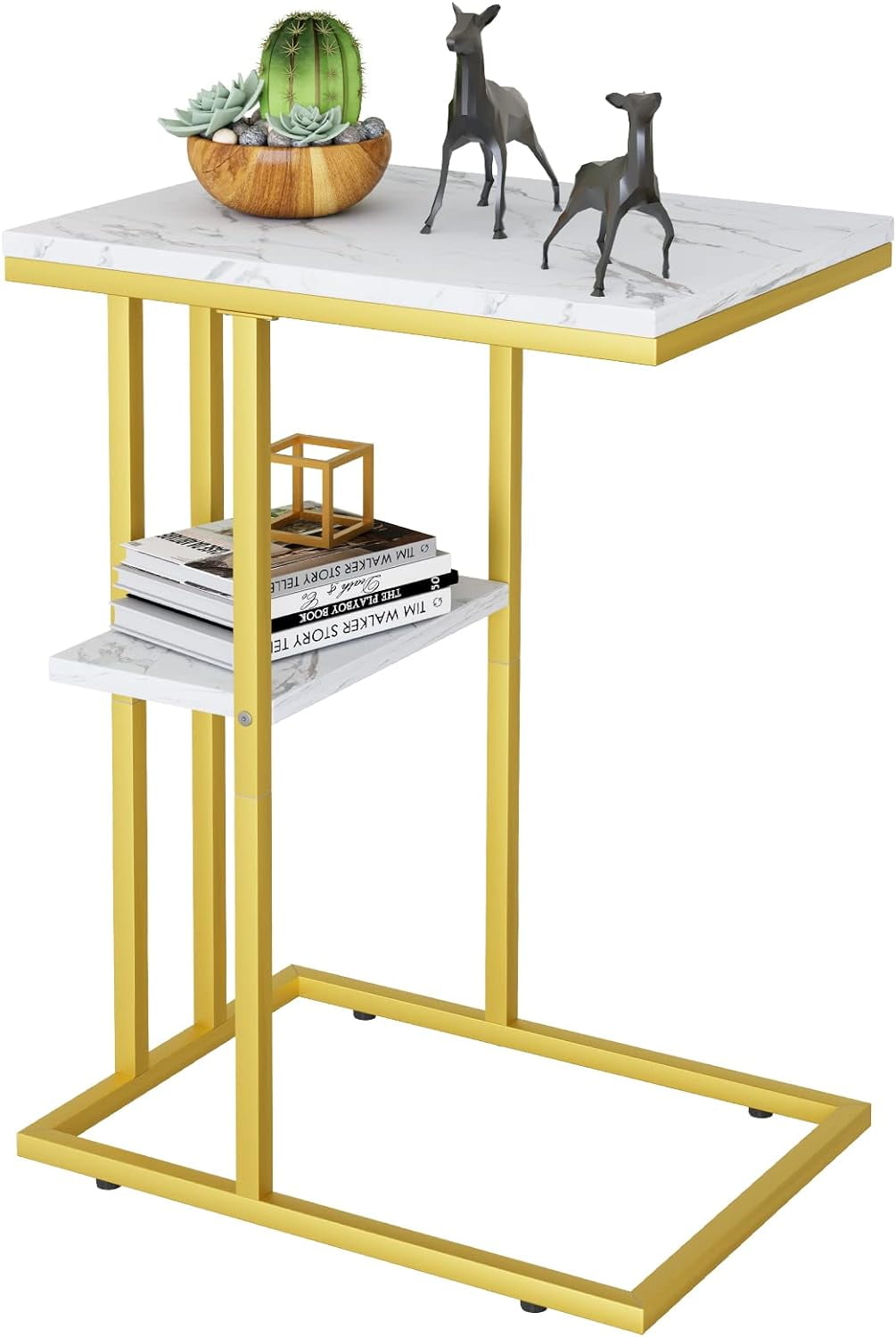 Easy Paws C Shaped End Table,Small Side Table for Couch and Bed, Gold ...