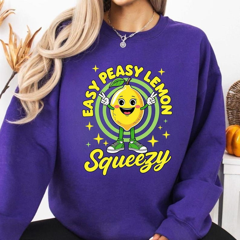 Easy Peasy Lemon Squeezy Sweatshirt, Retro Lemonade Quote Tee, Watercolor Citrus Fruit Graphic ...