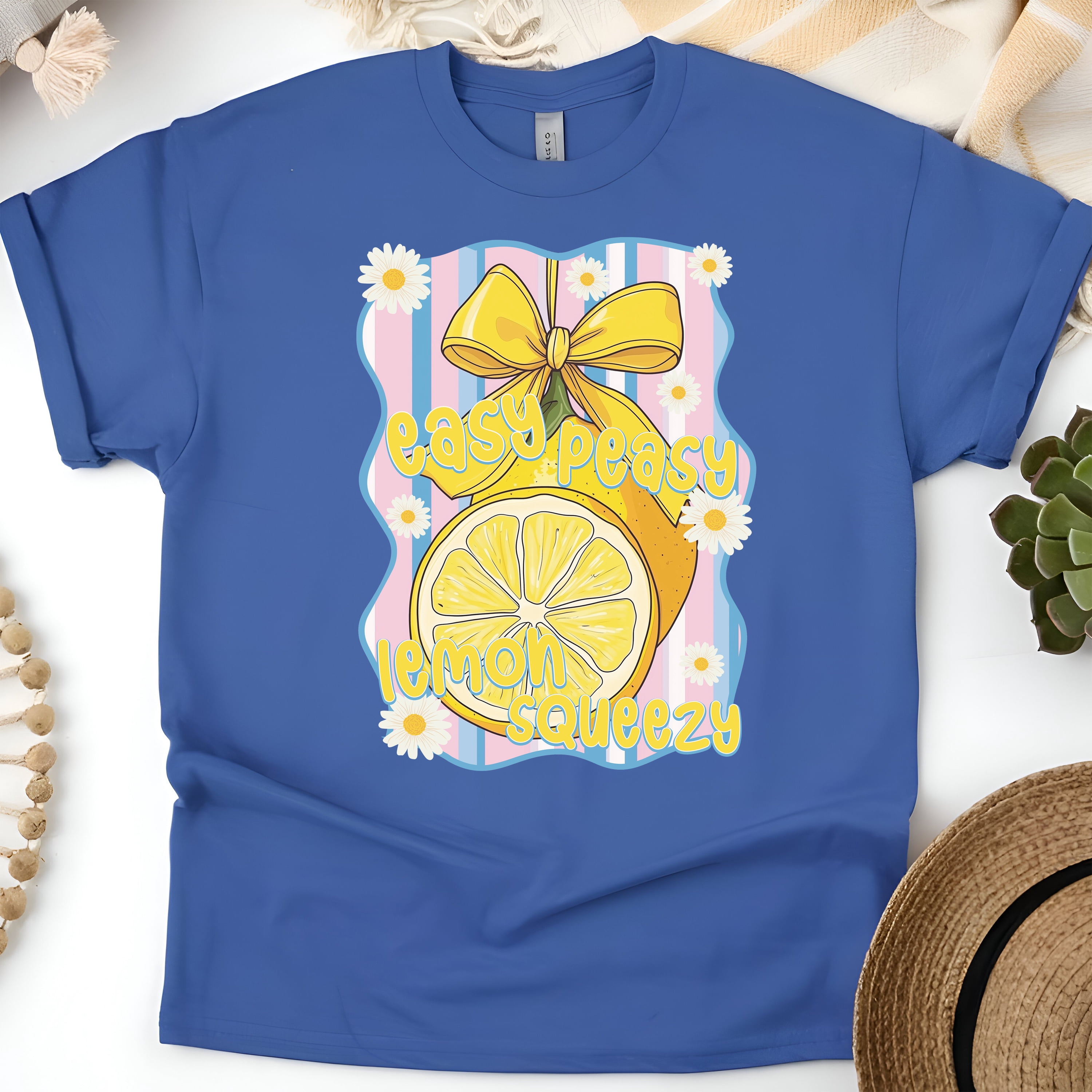Easy Peasy Lemon Squeezy T-Shirt for Women, Cute Pastel Lemon and Bow ...