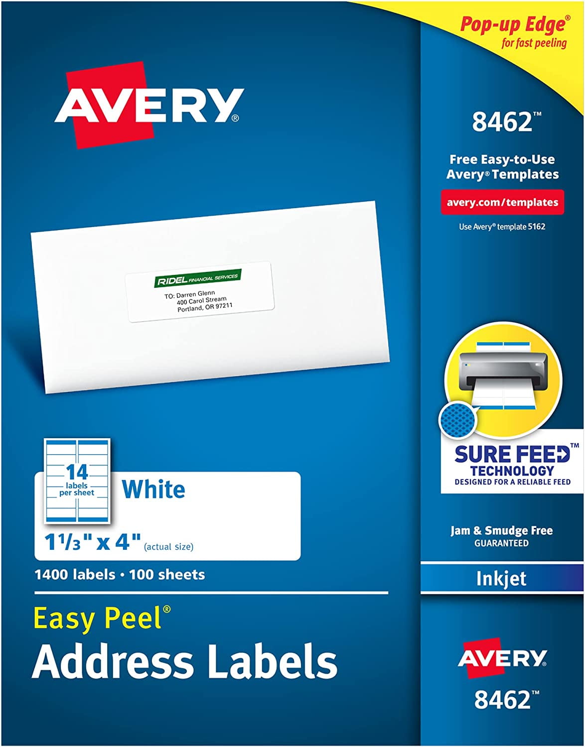 Easy Peel Printable Address Labels with Sure Feed, 1-1/3" x 4", White ...