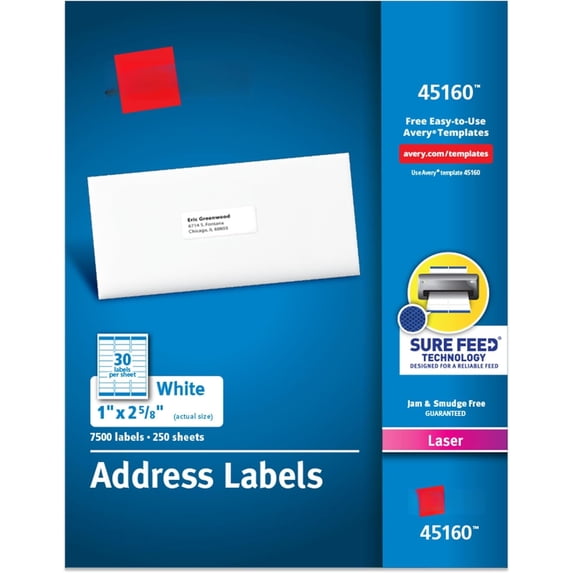 Easy Peel Printable Address Labels with Sure Feed, 1" x 2-5/8" Customizable Stickers, White ...