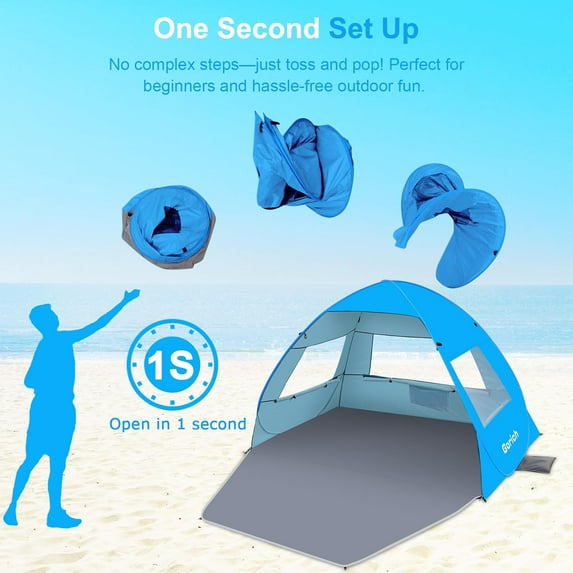 Easy Pop Up Beach Tent for 3-4 Person, UPF 50+ Protection Beach ...
