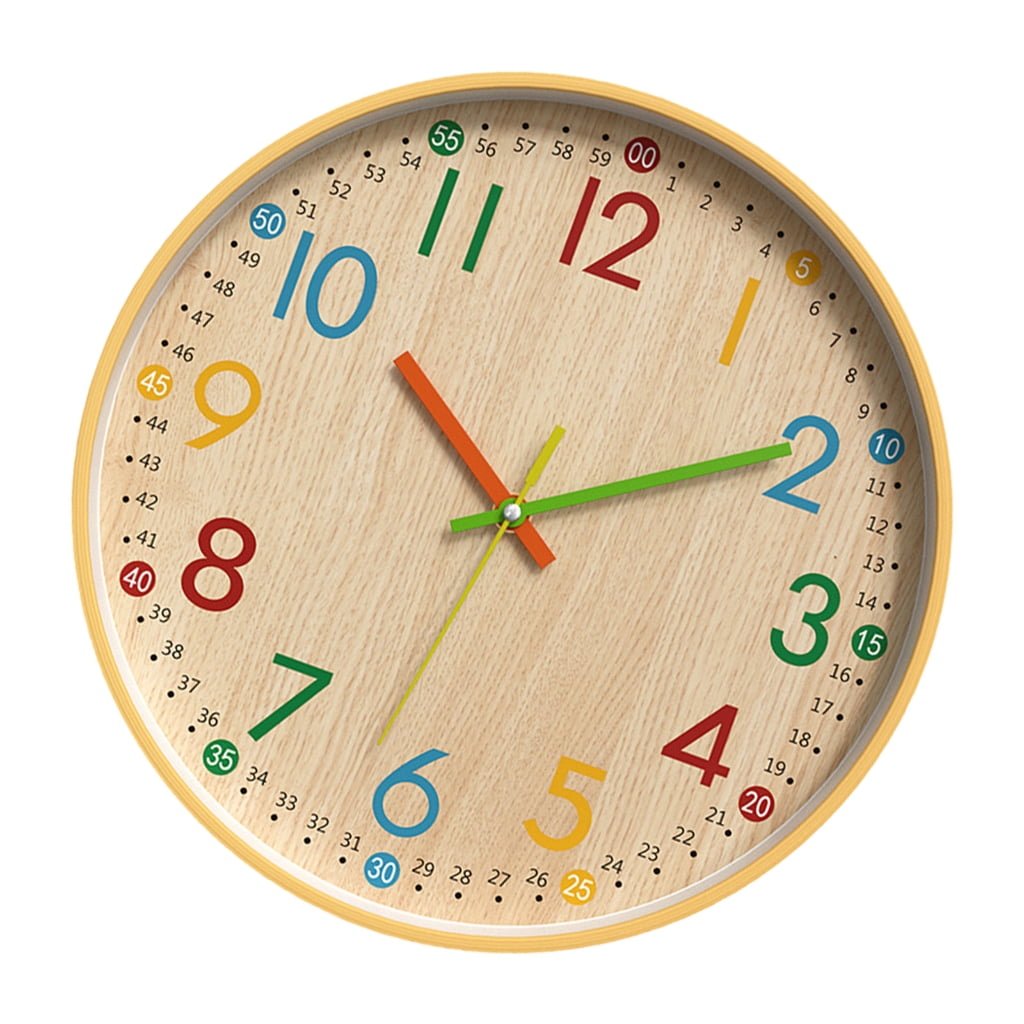 Easy Read Colorful Numerals Wood Grains Wall Clock for Schools and ...