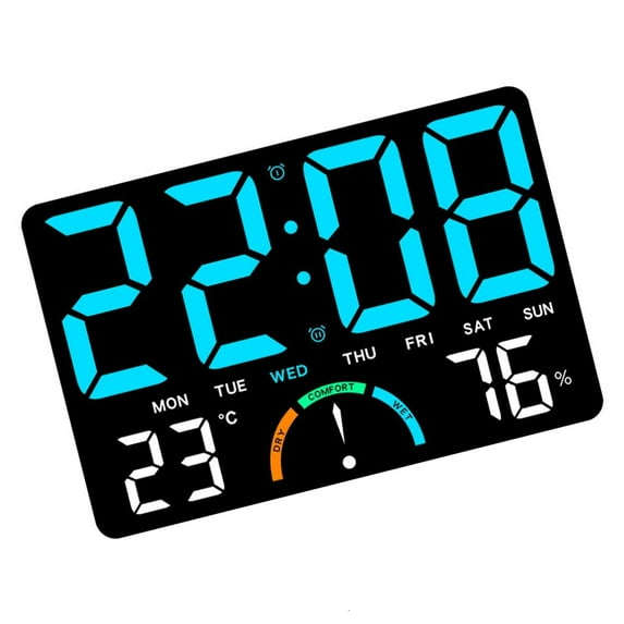 Easy Read Oversized LED Wall Clock With Temperature Humidities Monitor ...