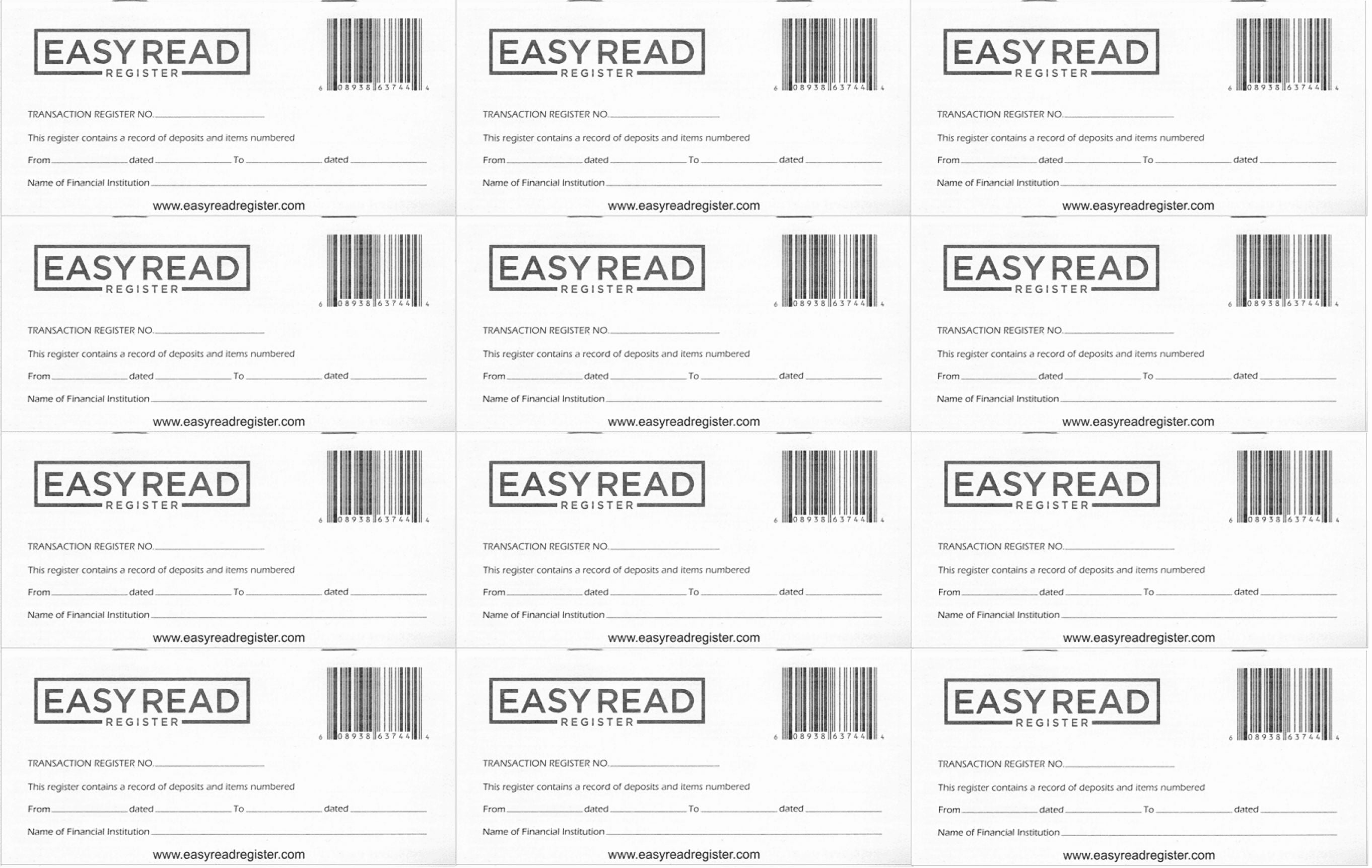 Easy Read Register - 12 Checkbook Ledger Transaction Registers for ...