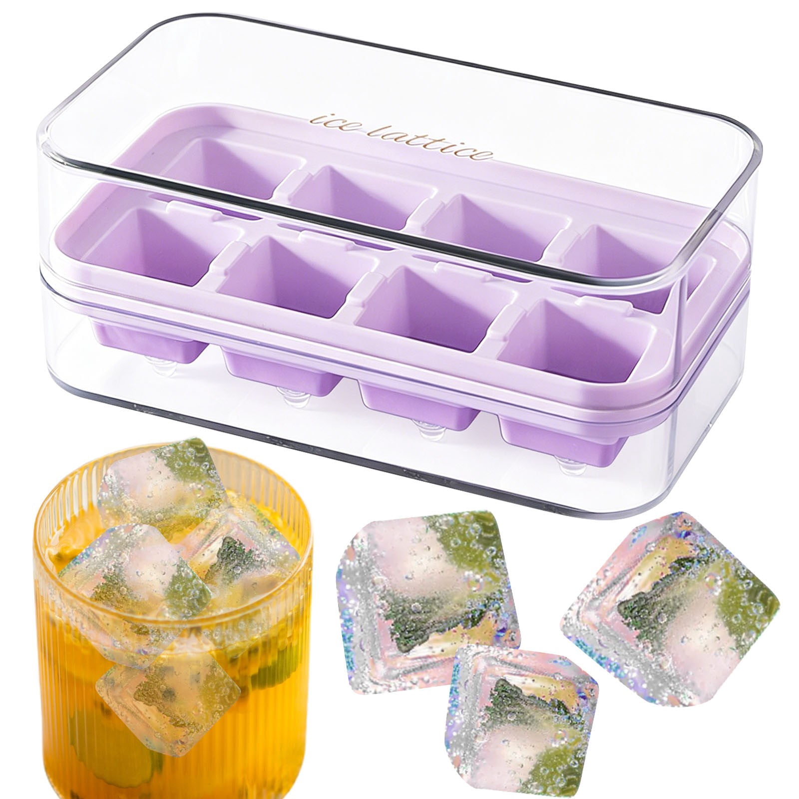 Easy Release Silicone Ice Cube Tray With Lid Freezer Stackable Large ...