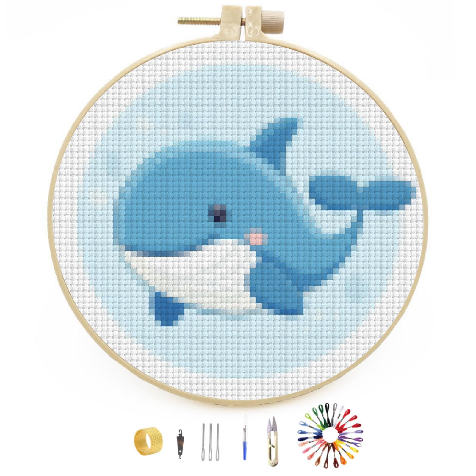 Easy Stamped A Cartoon Cute Whale Cross Stitch Kits for Beginners with Hoop Simple Patterns 11CT ...