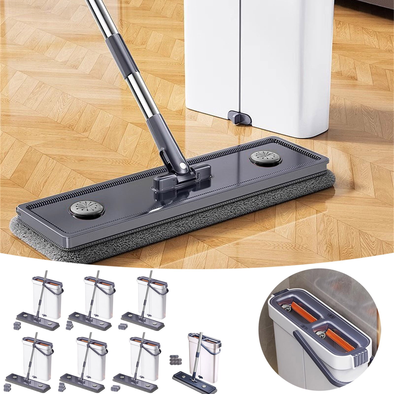 Easy to Store Best Wood Floor/Wall Flat Mop and Bucket System with ...