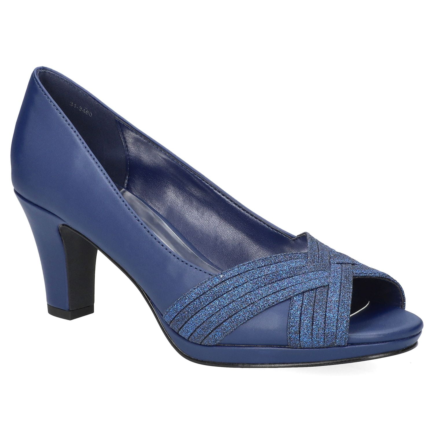 Easy Street Women's Lavish Platform Peep Toe Pumps Color: Navy Satin ...