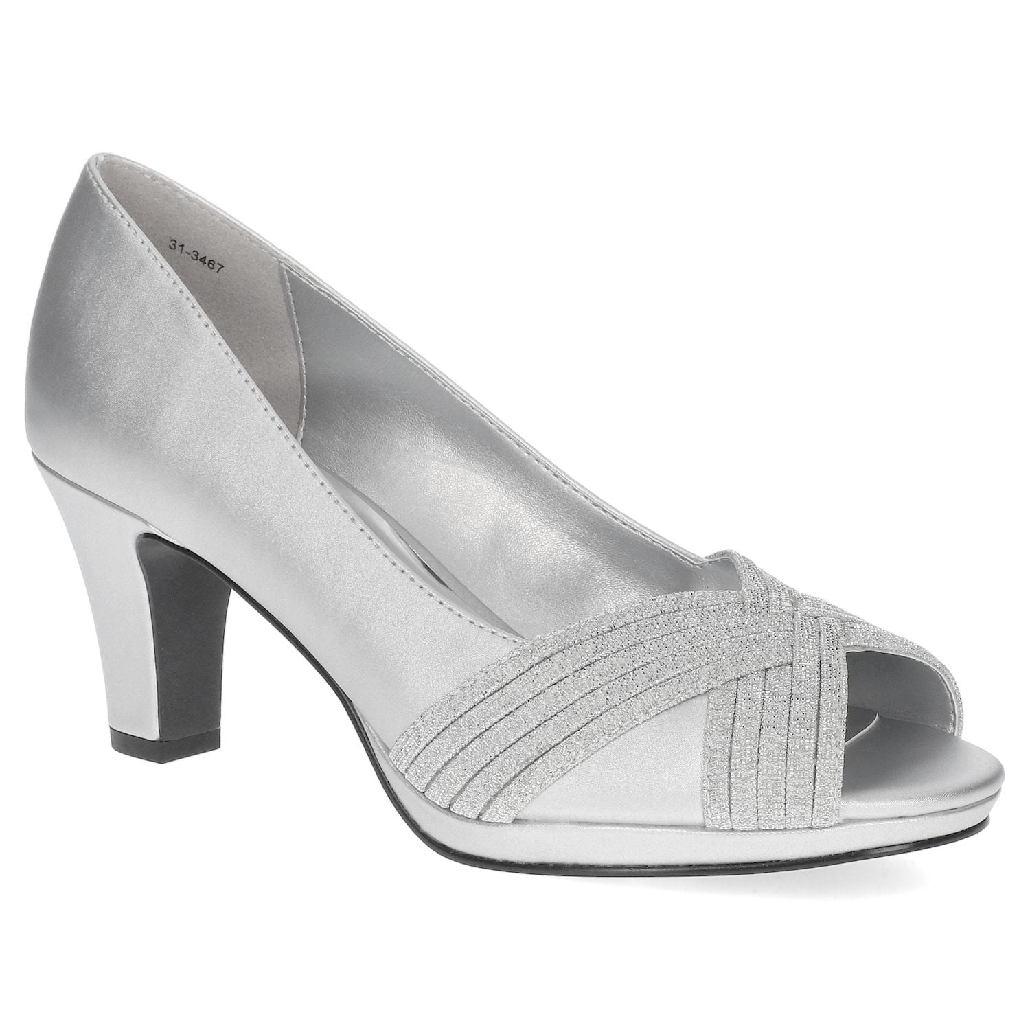 Easy Street Women's Lavish Platform Peep Toe Pumps Color: Silver Satin ...
