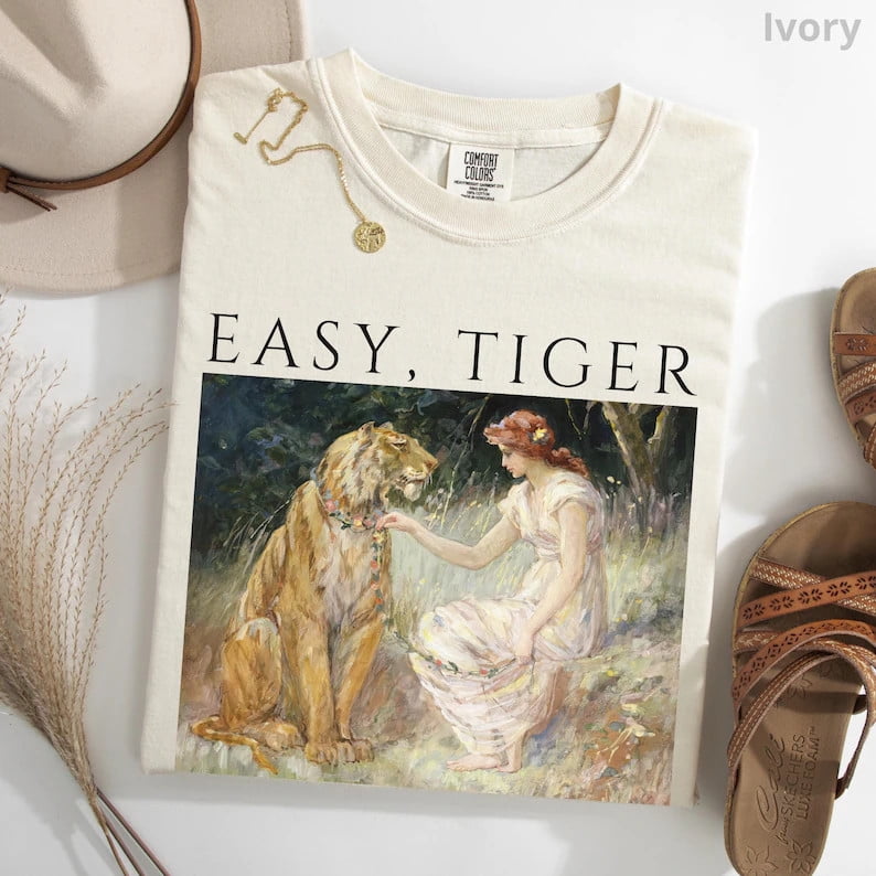 Easy Tiger Relaxed Fit Soft Cotton Big Cat Panthera Retro Slogan T ...