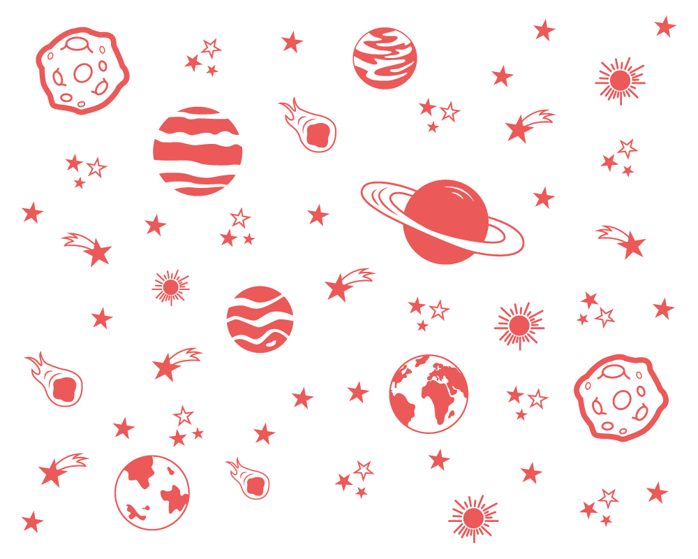 Easy To Apply Kids Bedroom 16" x 20" Pink Themed Outer Space Scene ...