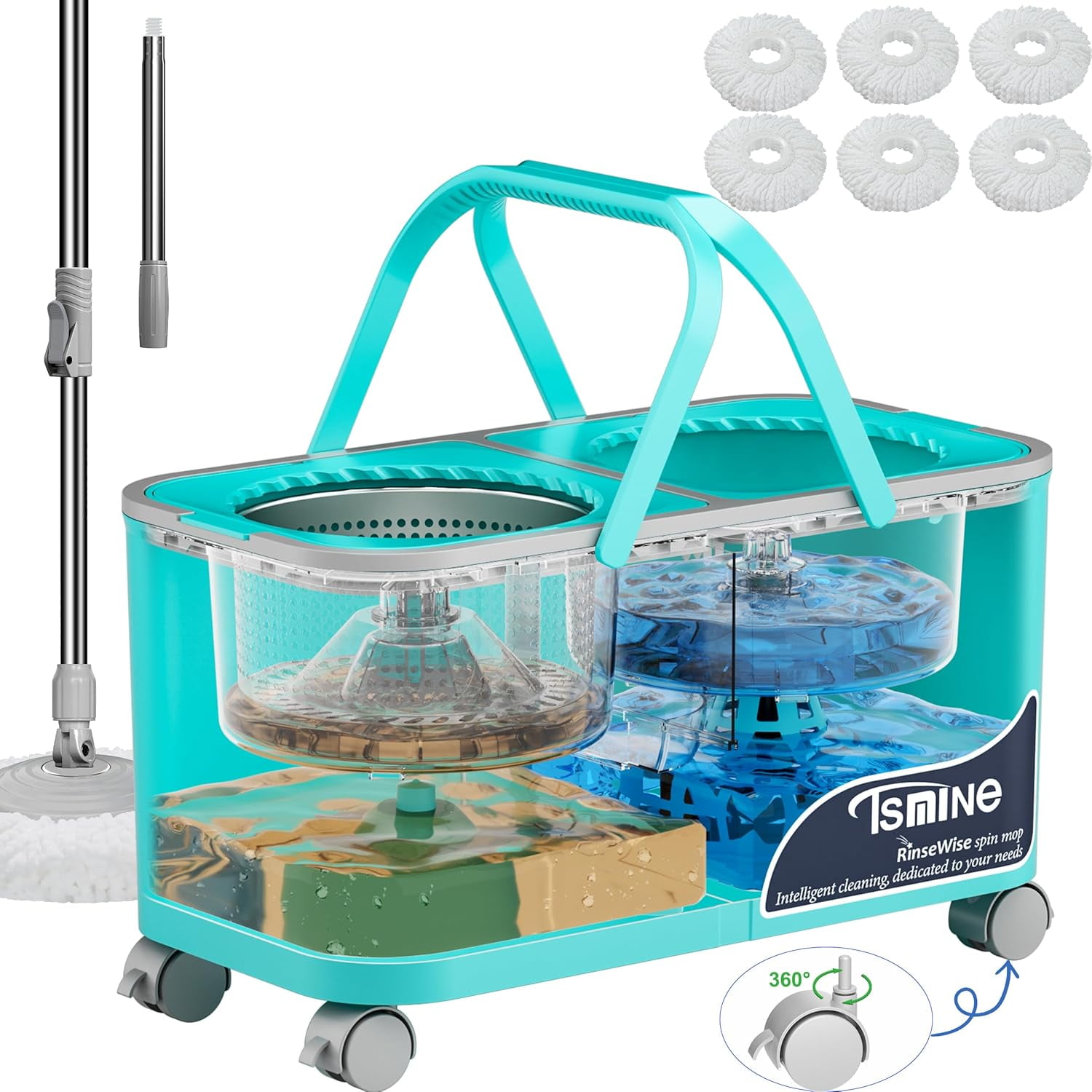 Easy-Use Spin Mop for Cleaner, Controlled Rinsing, Clean & Dirty Water ...