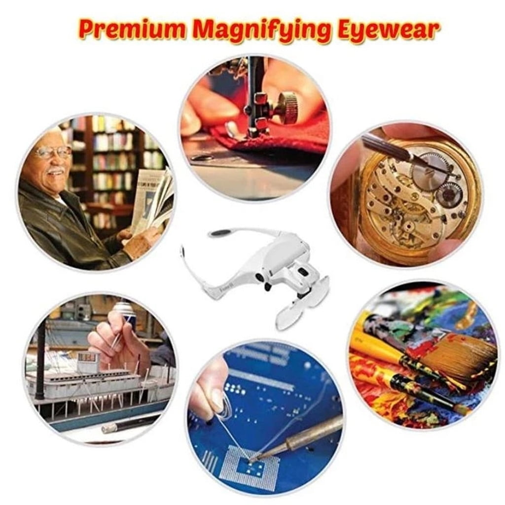 Easy Vision Illuminated Head Magnifier Glasses LED Magnifying Louped ...