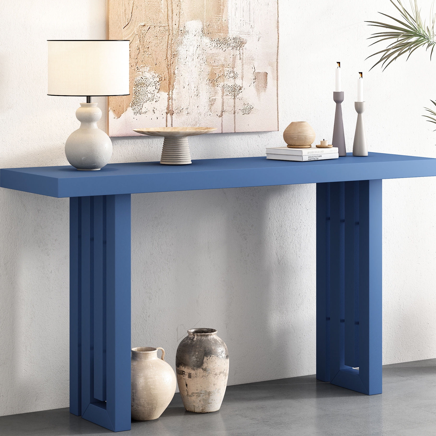 Easy - assembly console table with oak veneer and flowing side lines ...