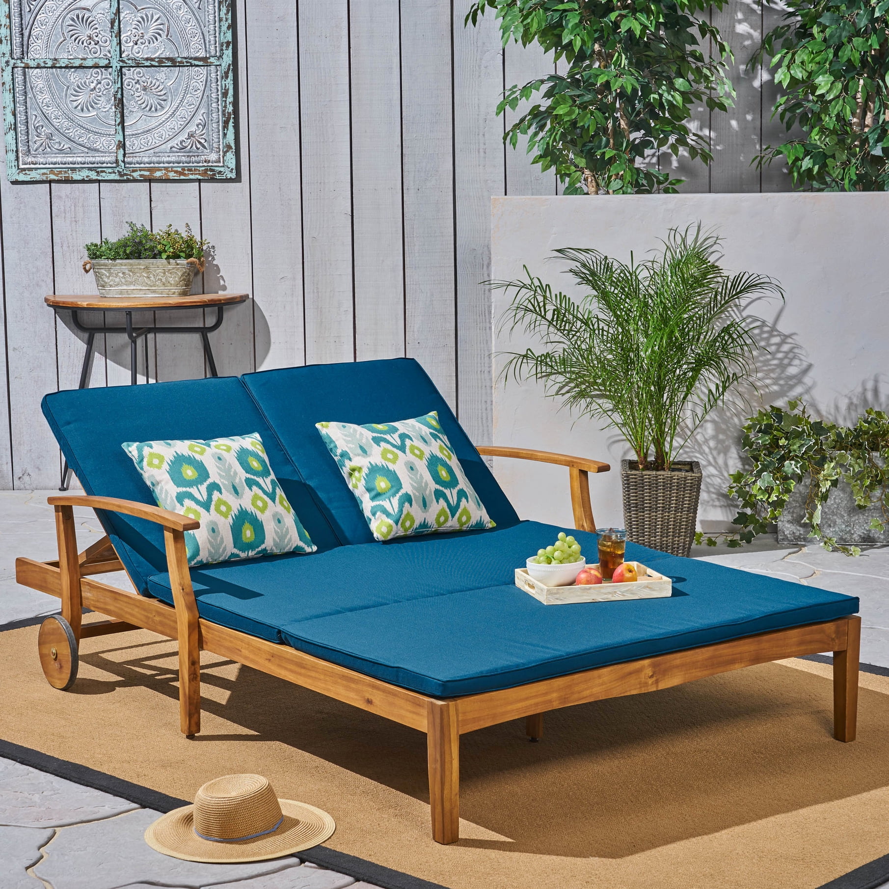 Easy - to - Assemble Double Chaise Lounger - Green Cushions - Walmart.com