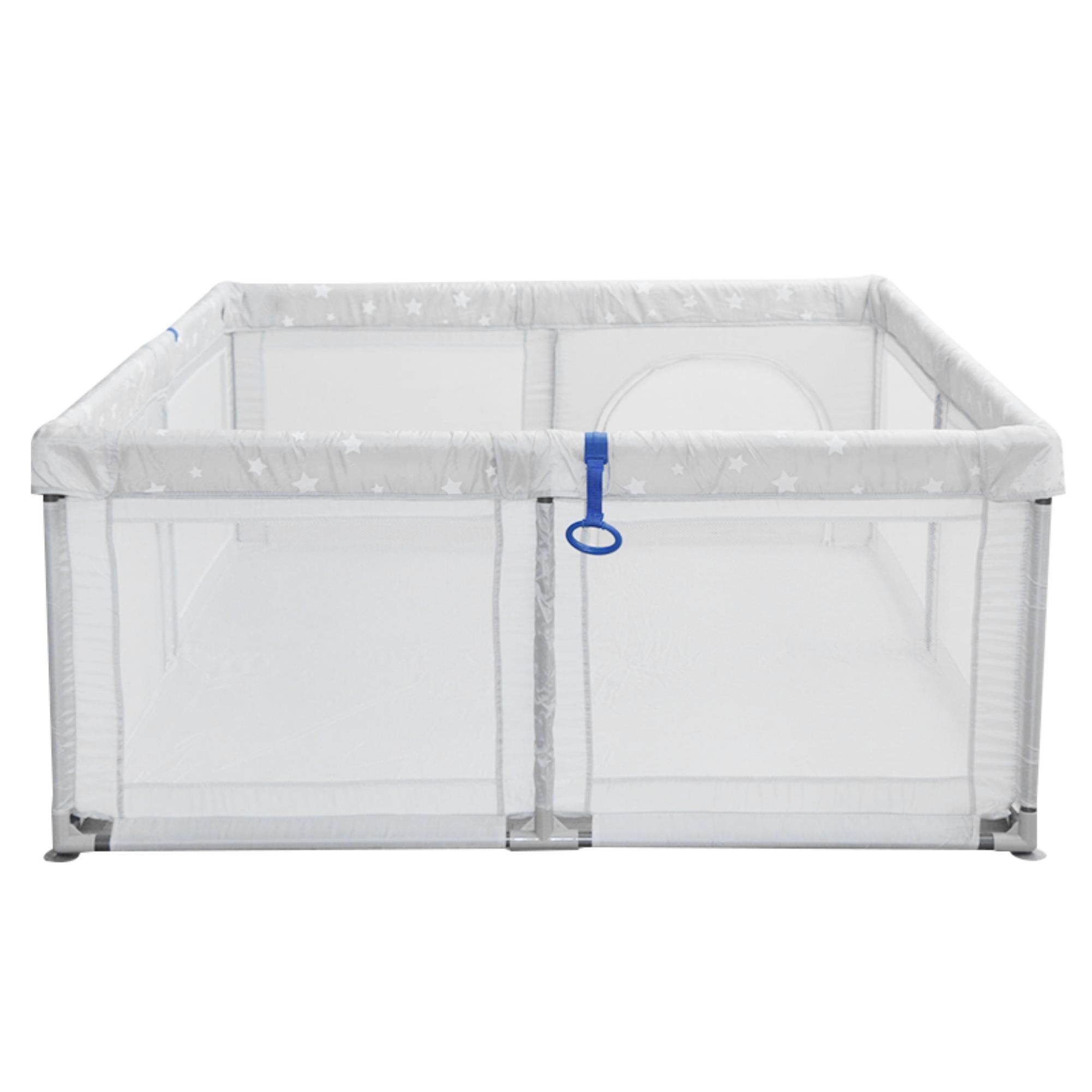 Easy-to-Assemble Grey Oxford Cloth Playpen - Safe Child Guardrail ...