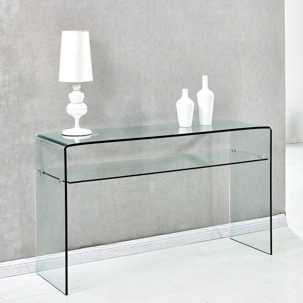 Easy to Clean Tempered Glass Console Table with Rounded Edges - Walmart.com