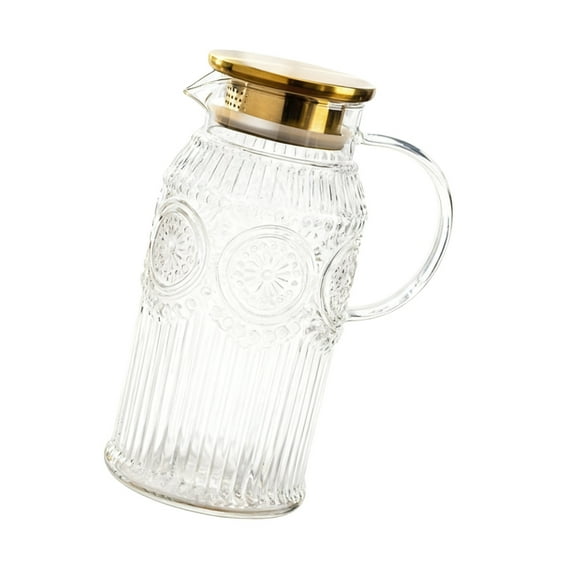 Easy to Cleaning Glass Water Pitcher with Retro Sun Pattern Lid Large ...