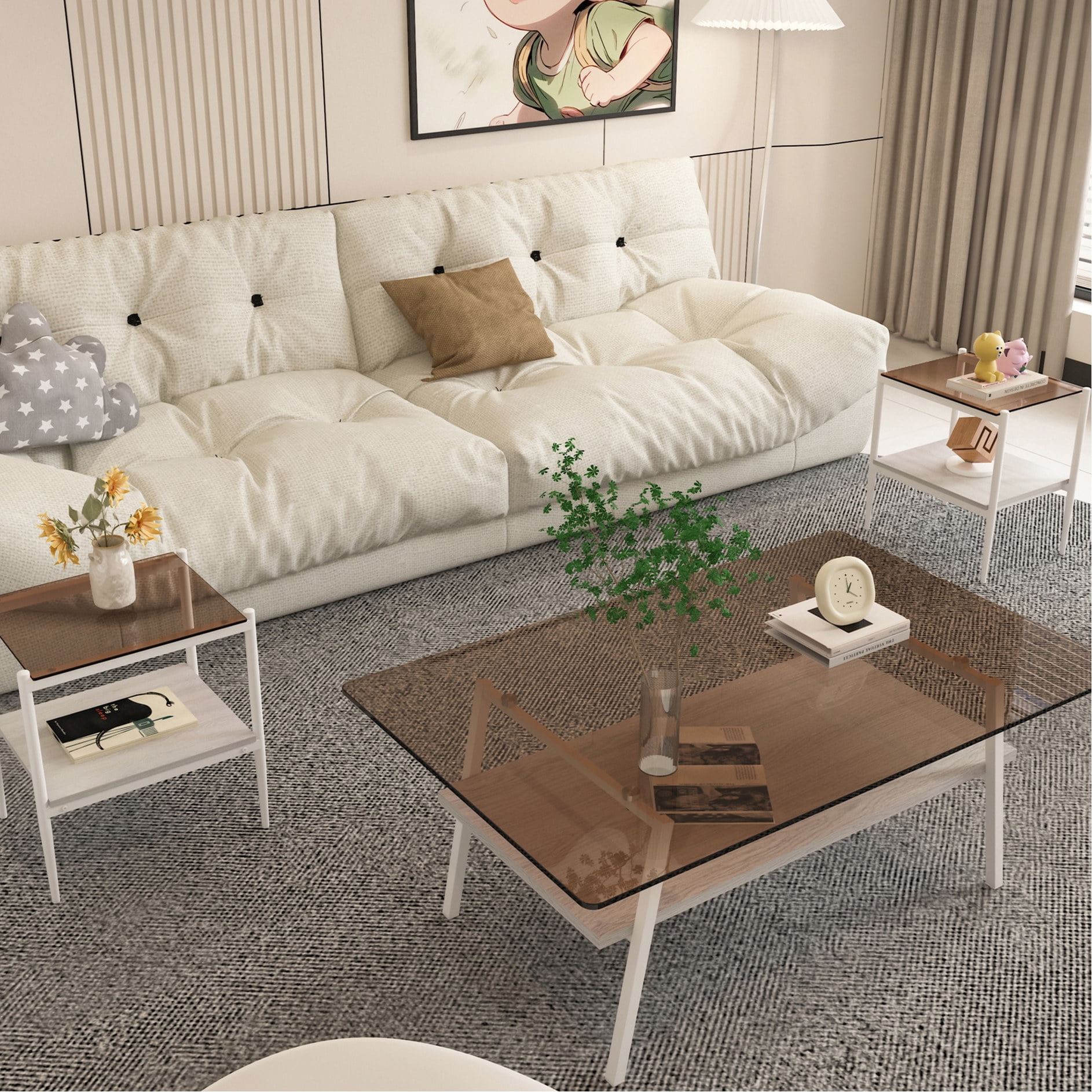 Easy-to-assemble Glass Tables+High Load Capacity"-"Living Room Setup ...