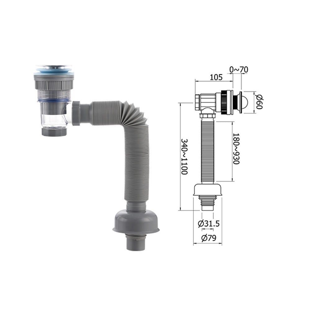 Easy-to-plug design basin plastic drain pipe straight drain side drain ...