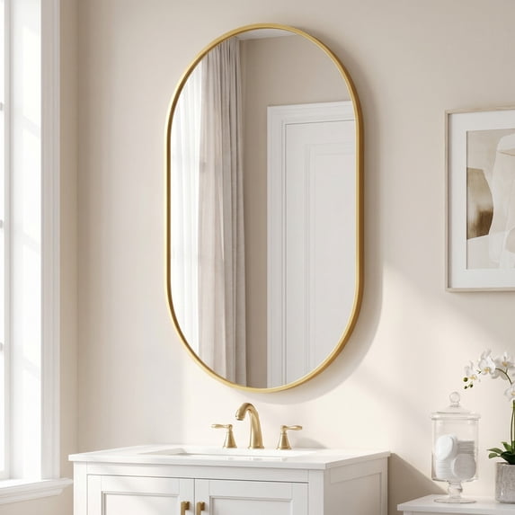 Easy4Home 17"x30" Oval Bathroom Mirror Vanity Wall Mirror,Gold ...