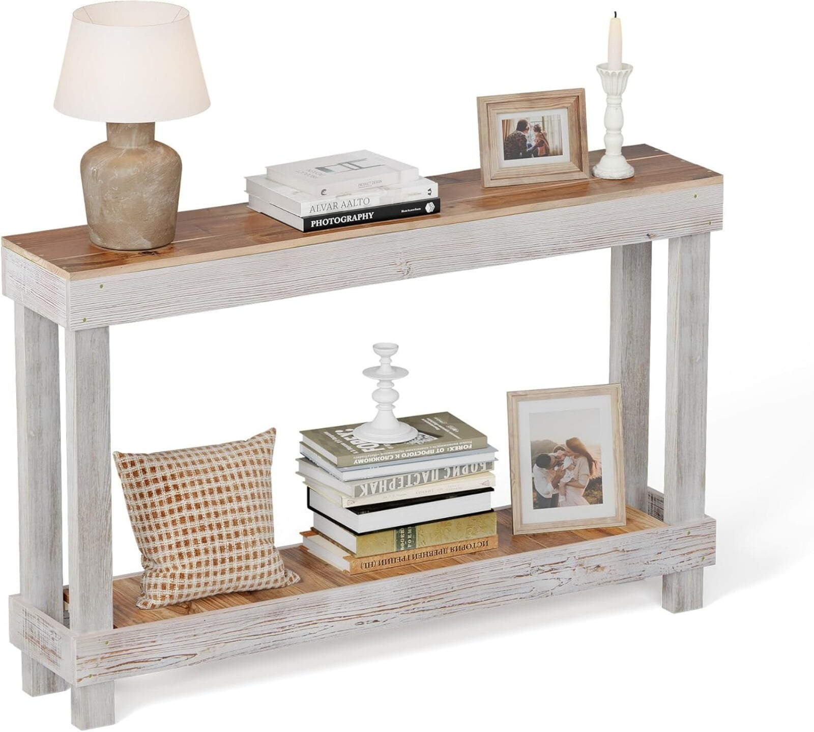 Easy4Home 46" Rustic Wood Console Table Hand-Made, White - Walmart.com