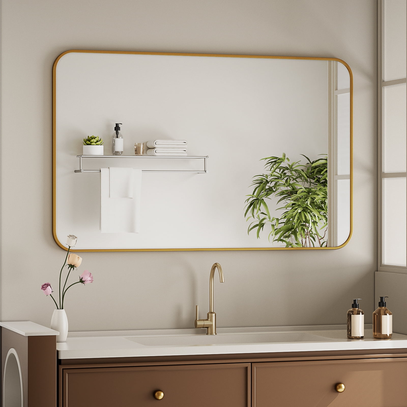 Easy4Home 55"x30" Large Rectangular Bathroom Mirror Hanging Rounded ...
