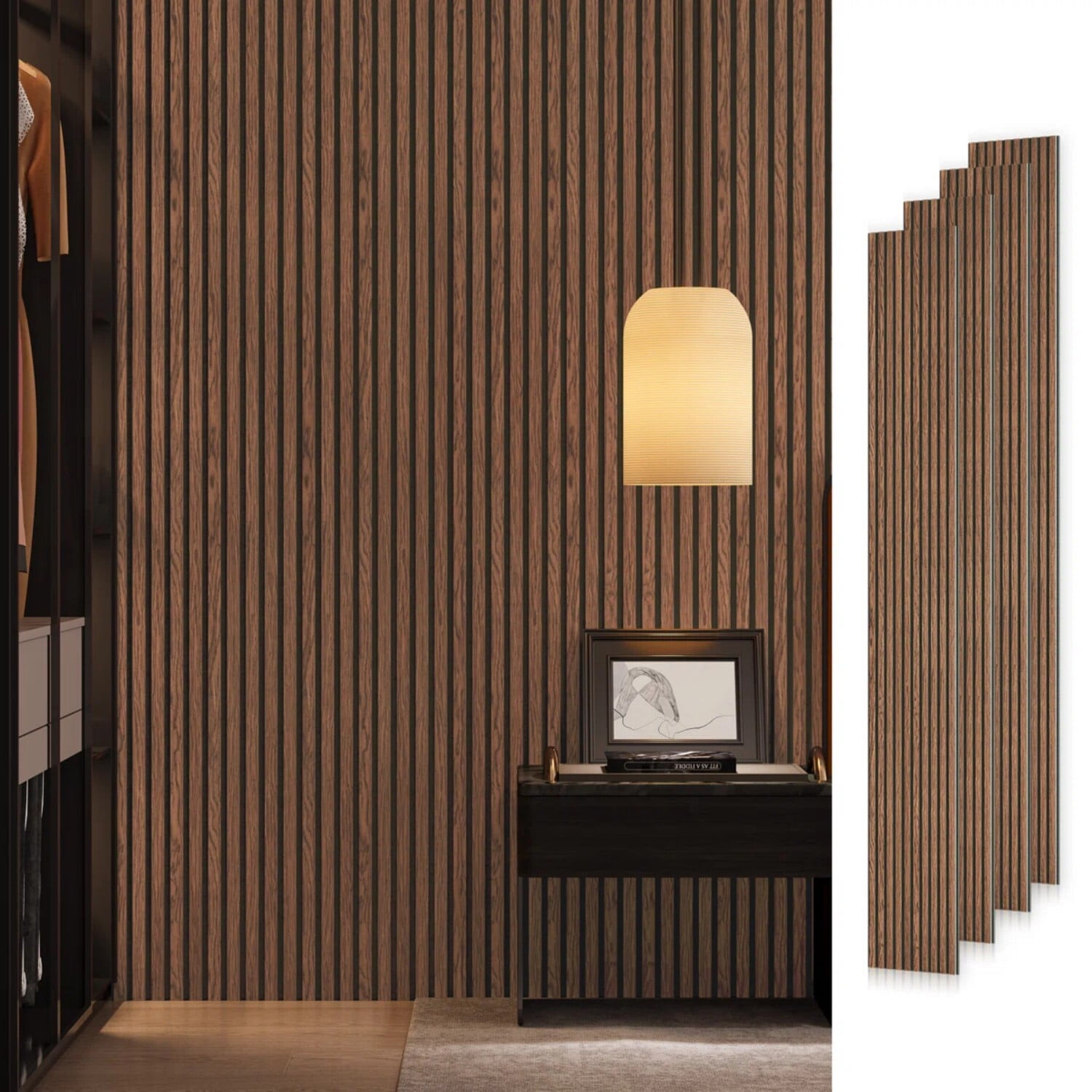 Easy4Home 4Pcs 106"x12.6" Soundproof Wood Slat Panels Acoustic Wall and ...