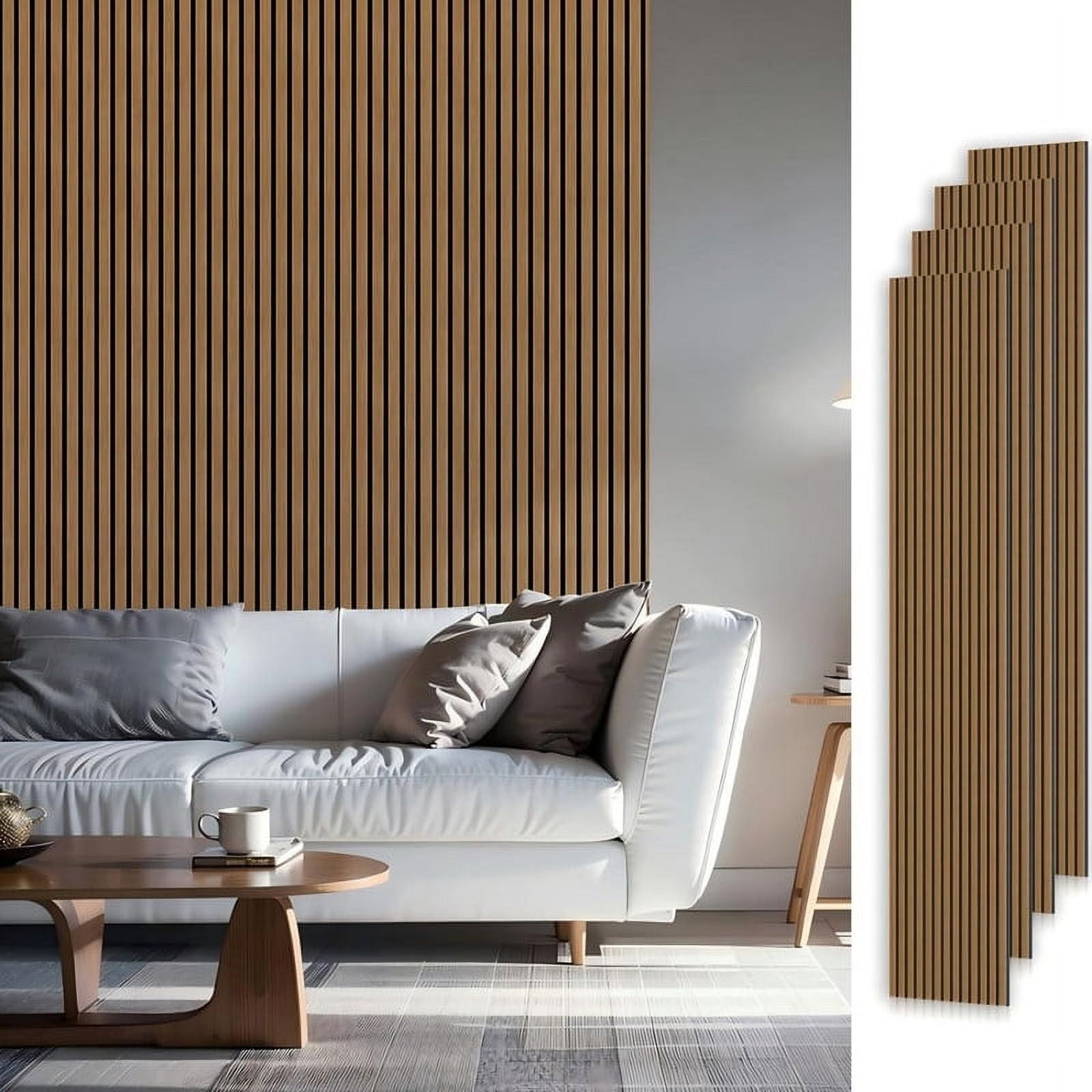 Easy4Home 4Pcs Wood Slat Acoustic Panels 94.5" x 12.6" Soundproof Wall Panels,Classic Oak ...