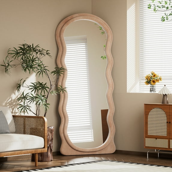 Easy4Home 63"x24" Arched Full Length Mirror with Wavy Flannel Frame Freestanding Decorative ...