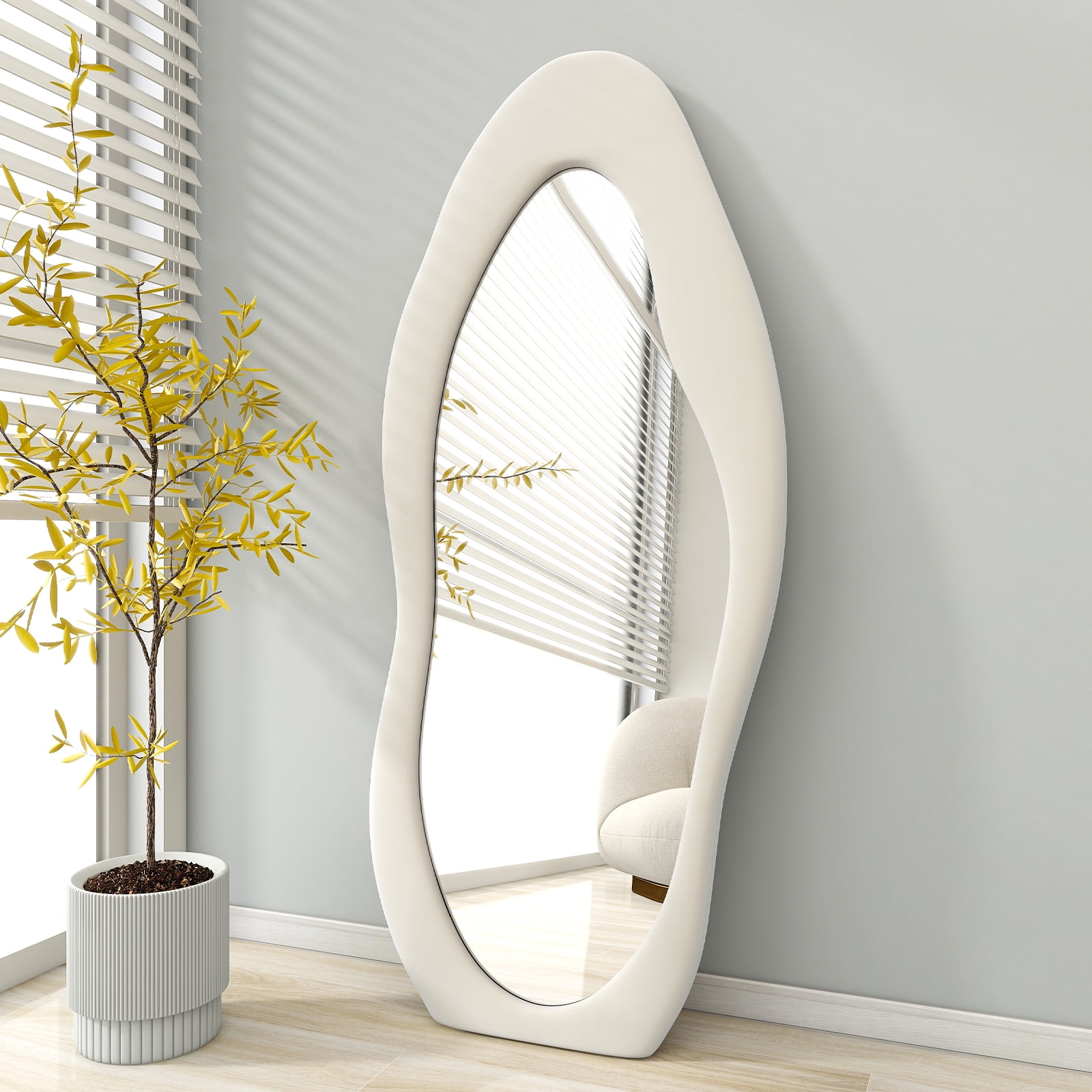 Easy4Home 71"x30" Irregular Full Length Mirror with Wavy Flannel Frame ...
