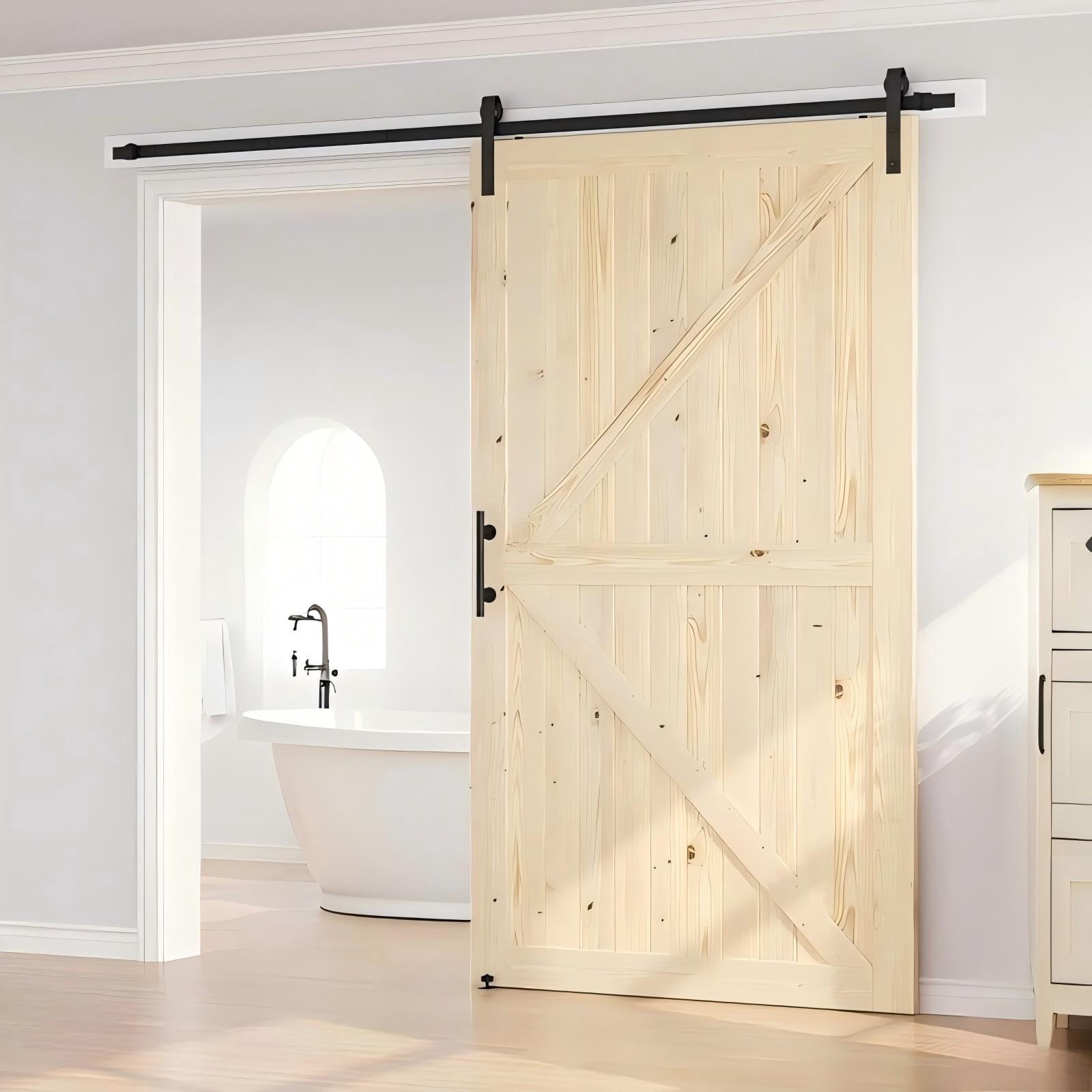 Easy4Home 96"H Large Format Sliding Barn Door, Solid Spruce Wood ...