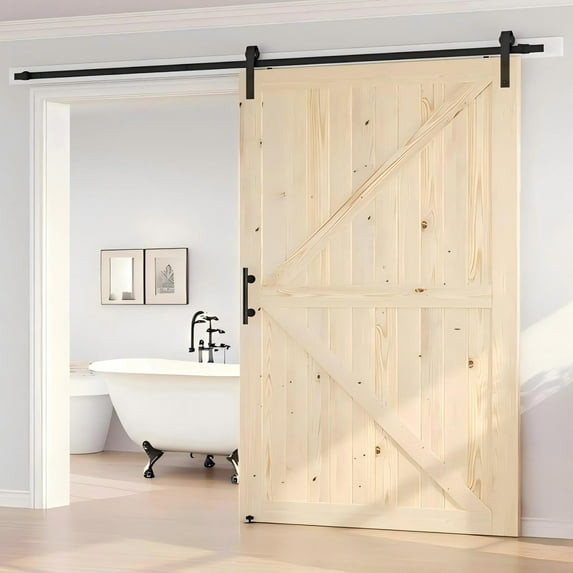 Easy4Home 96"H Large Format Sliding Barn Door, Solid Spruce Wood ...