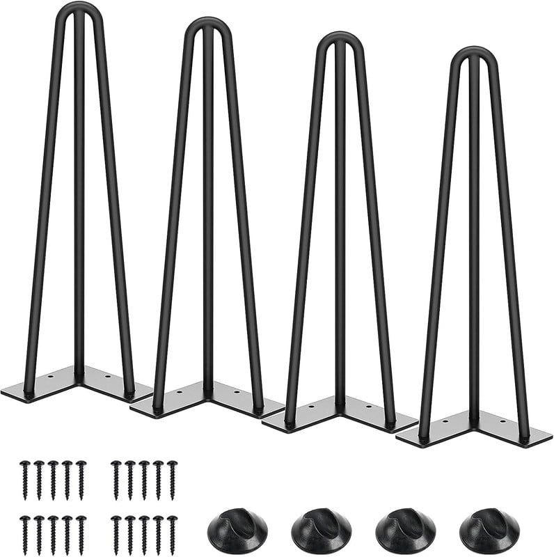 Easy4Home Hairpin Table Legs 16" Black Metal Set of 4 with Rubber Floor ...